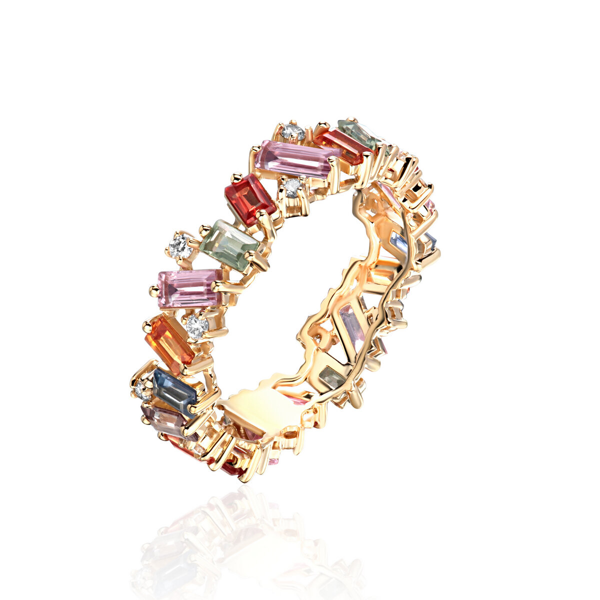 Кольцо, желтое золото, 585 проба, сапфир, бриллиант