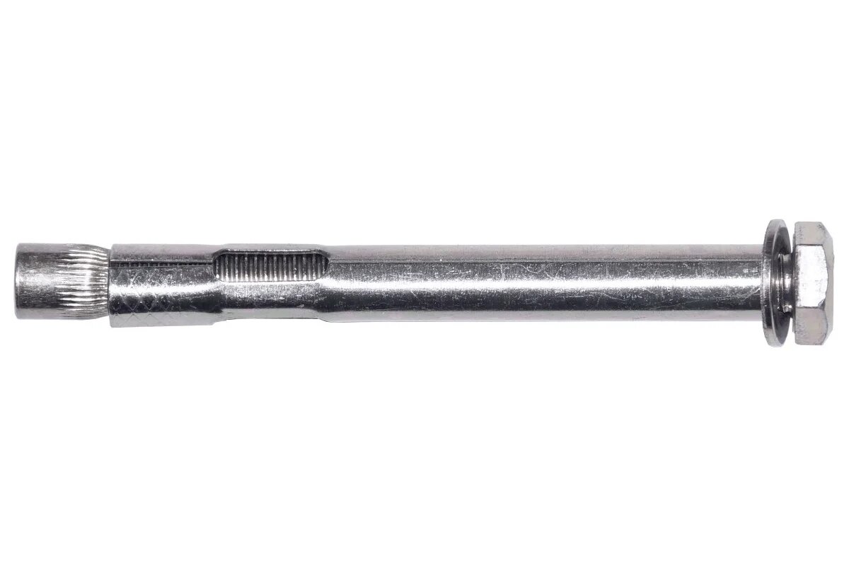 Клиновой анкер‑болт ВсВ 10x120 мм из оцинкованной углеродистой стали со шестигранной шпилькой и насечками для надежного крепления фасадных систем и монтажных конструкций