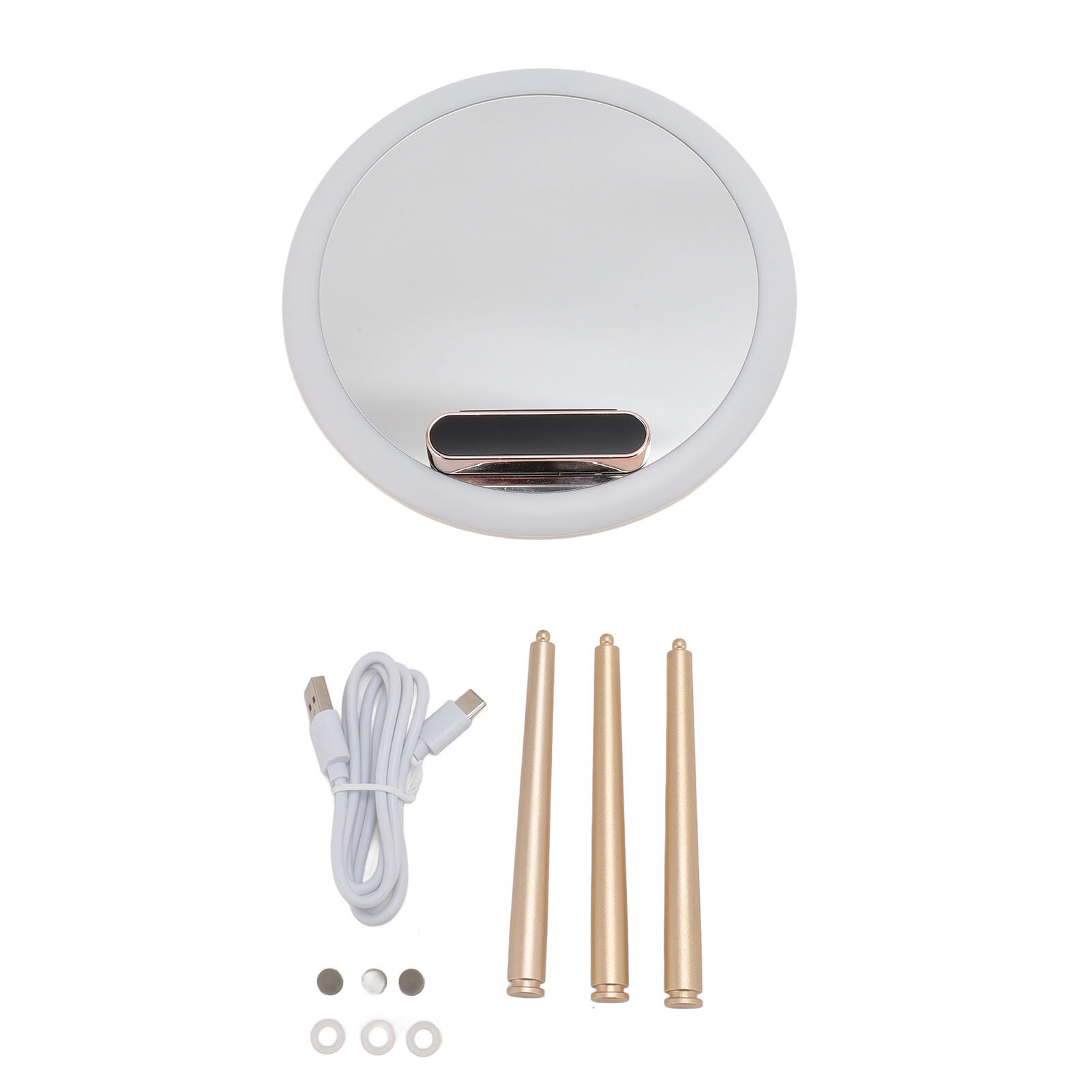 Многофункциональное смарт-зеркало для макияжа со светодиодной подсветкой, искусственным интеллектом, беспроводной зарядкой, подставкой для телефона, таймером и динамиком.