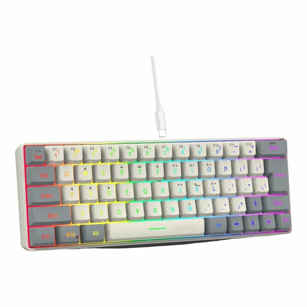 Двухцветная проводная мембранная клавиатура USB V400 с 63 клавишами-бежево-серый