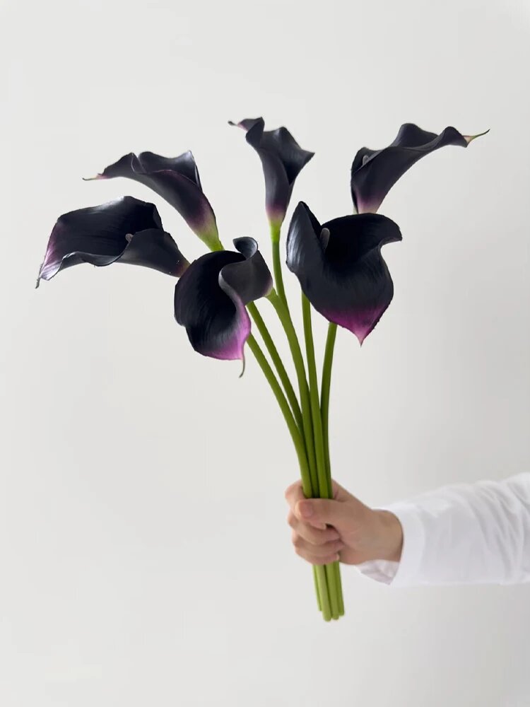 Букет из 6 белых искусственных калл Ева Черный, Dark Purple Calla