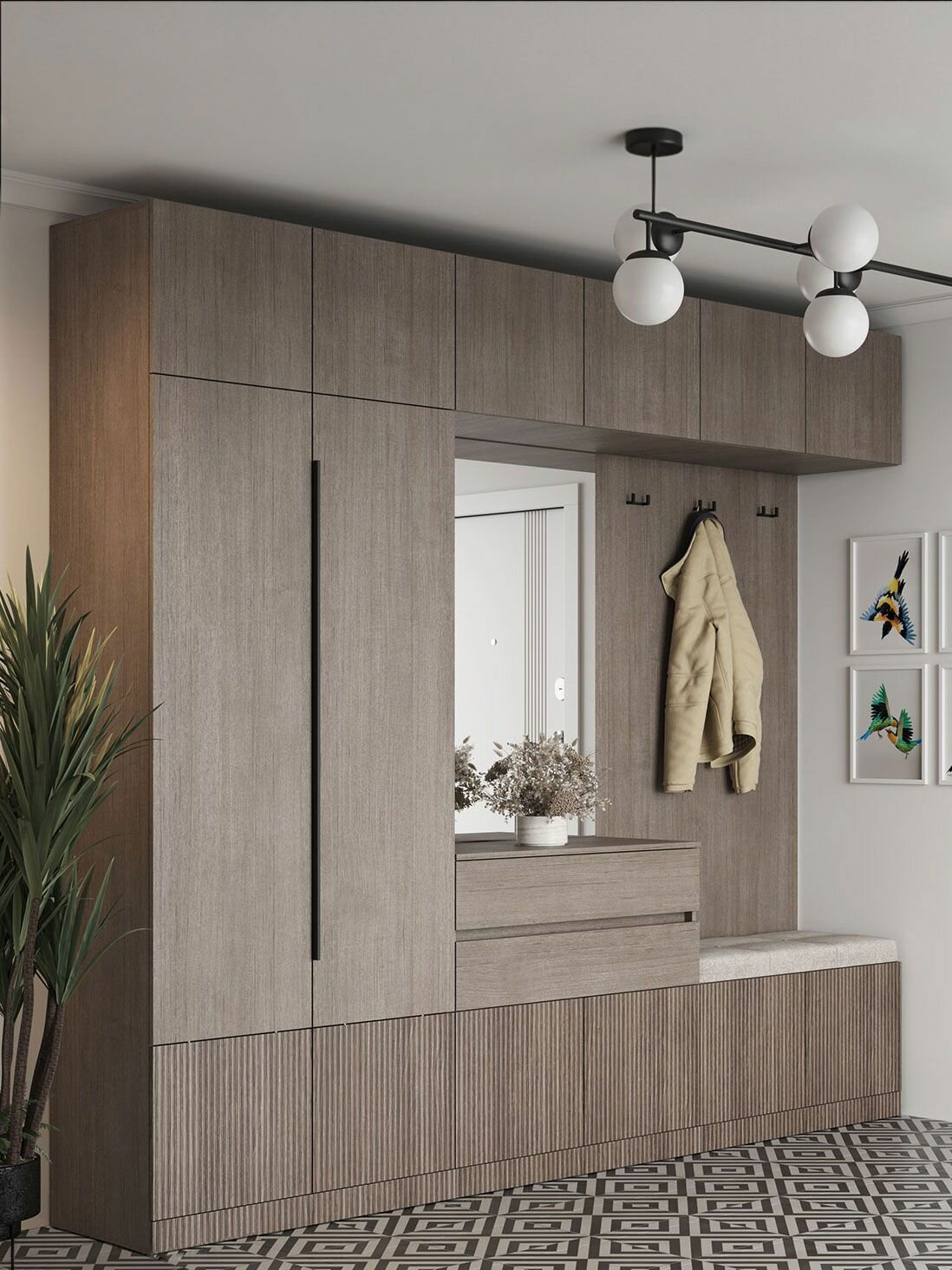 Прихожая комплект Кантри, 270х45х240 см, Тира / Кадена Вуд / Бежевый, велюр