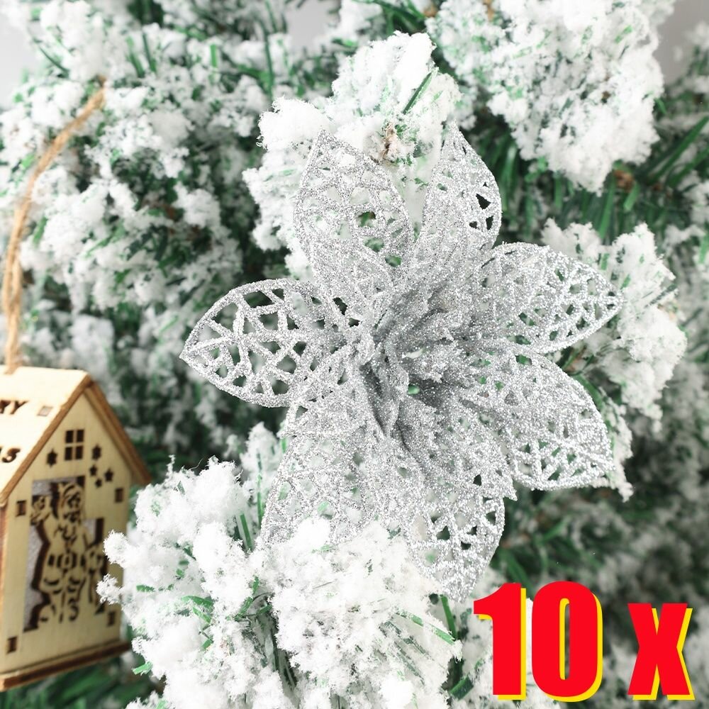 Блестящие цветы пуансеттии, Декоративная елочка, 10 шт.