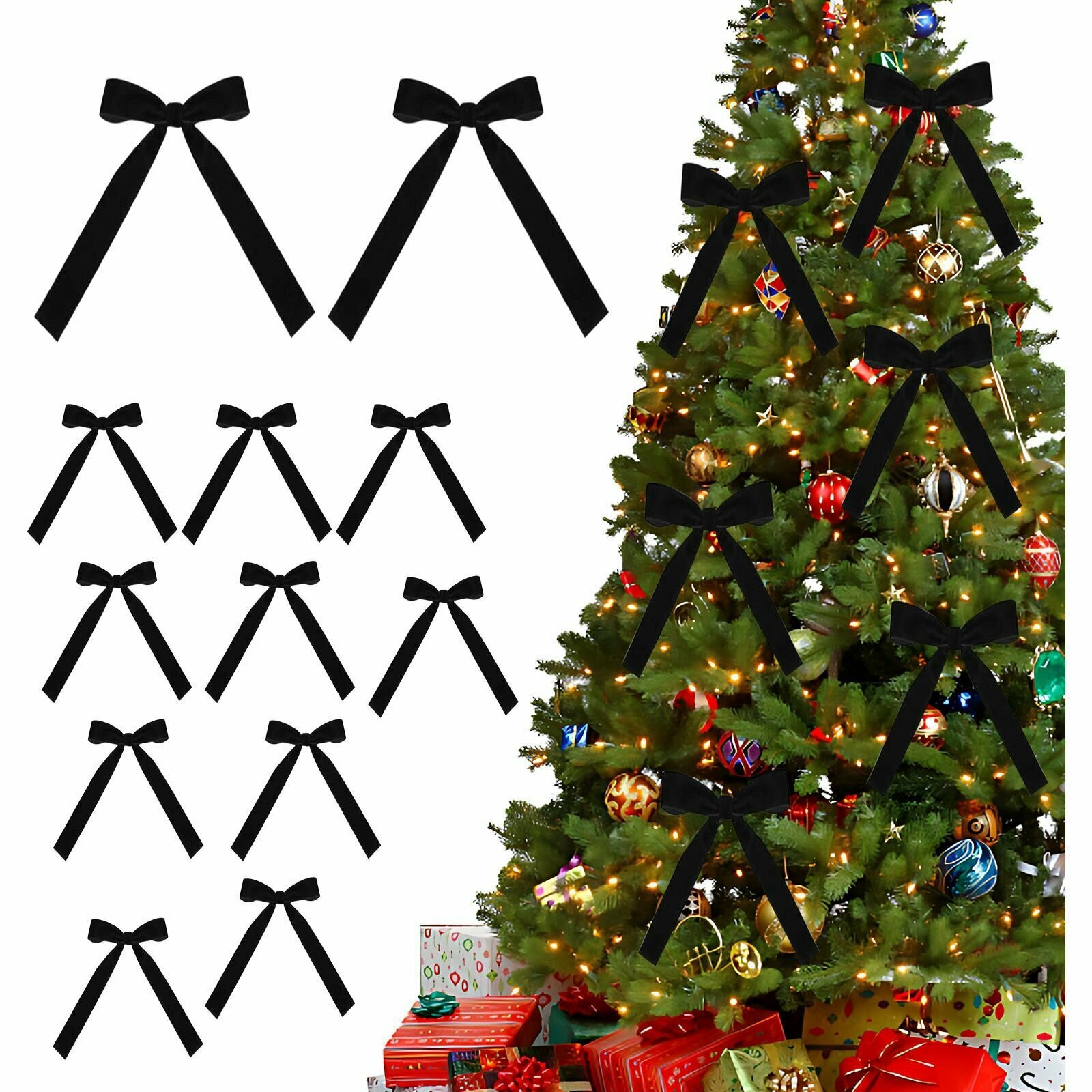 Бант на елку большой, новогодние украшения для дома, верхушка,12 штук