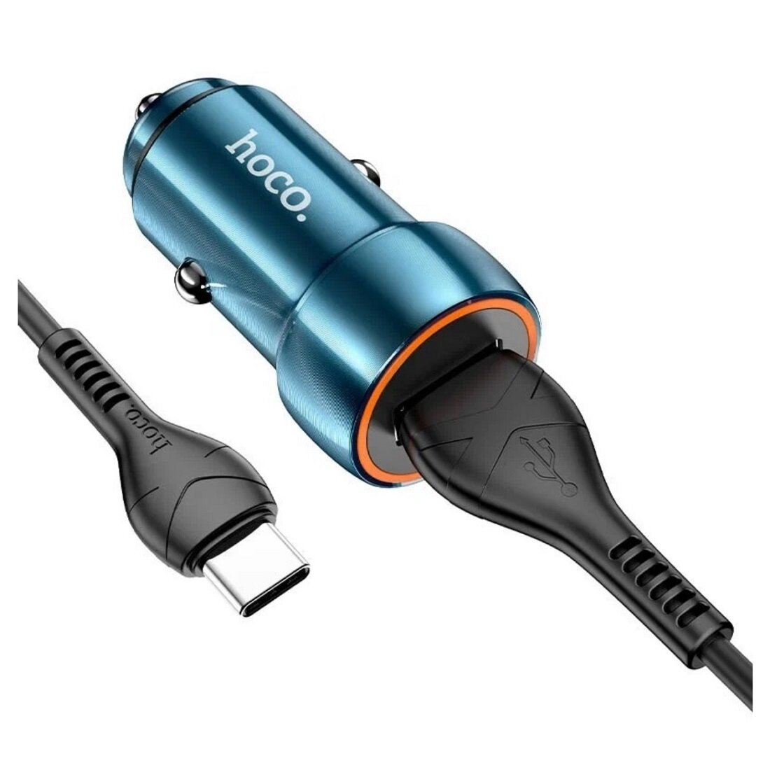 Автомобильное зарядное устройство Hoco Z46 18W USB QC3.0 + кабель USB Type-C, Sapphire Blue
