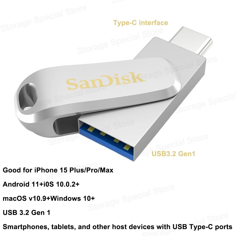 SanDisk Ultra Dual Drive Luxe USB-флешка Type-C 16 ГБ 256 ГБ