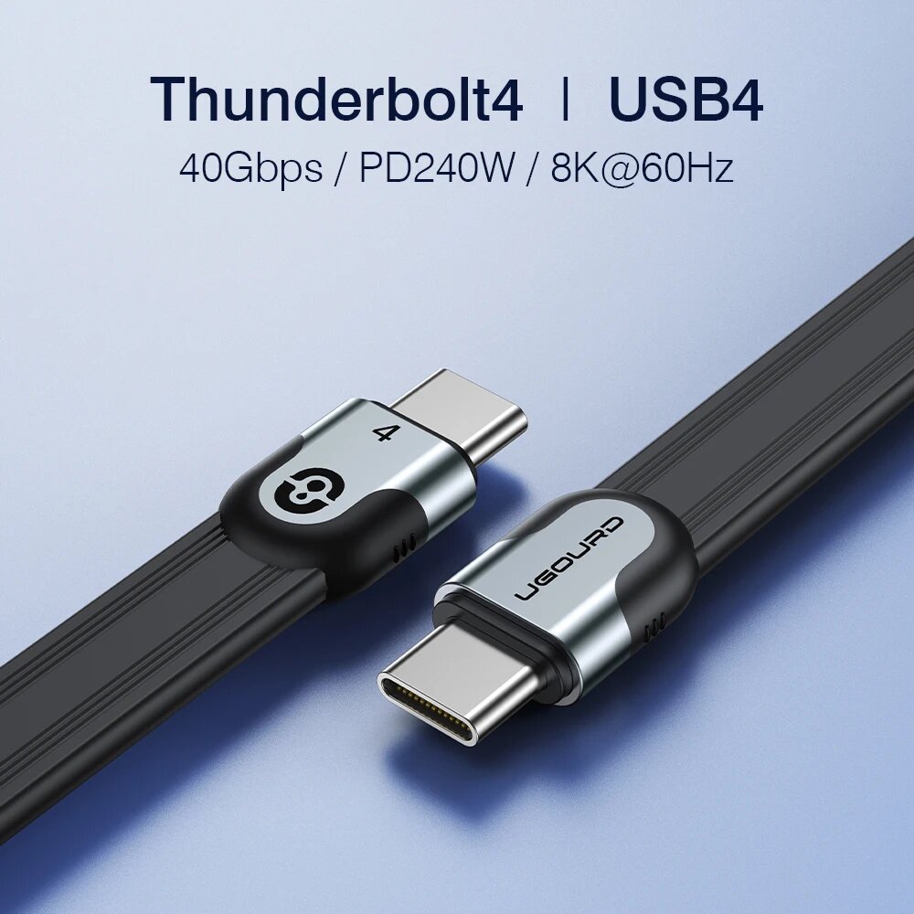 Полнофункциональный кабель Thunderbolt 4 USB C, 40 Гбит/с, плоский кабель USB 4, дата, 0,15 м, 1 м, 8K PD, 240 Вт, шнур для Thunderbolt3 iPhone 15/16 SSD 0.15m