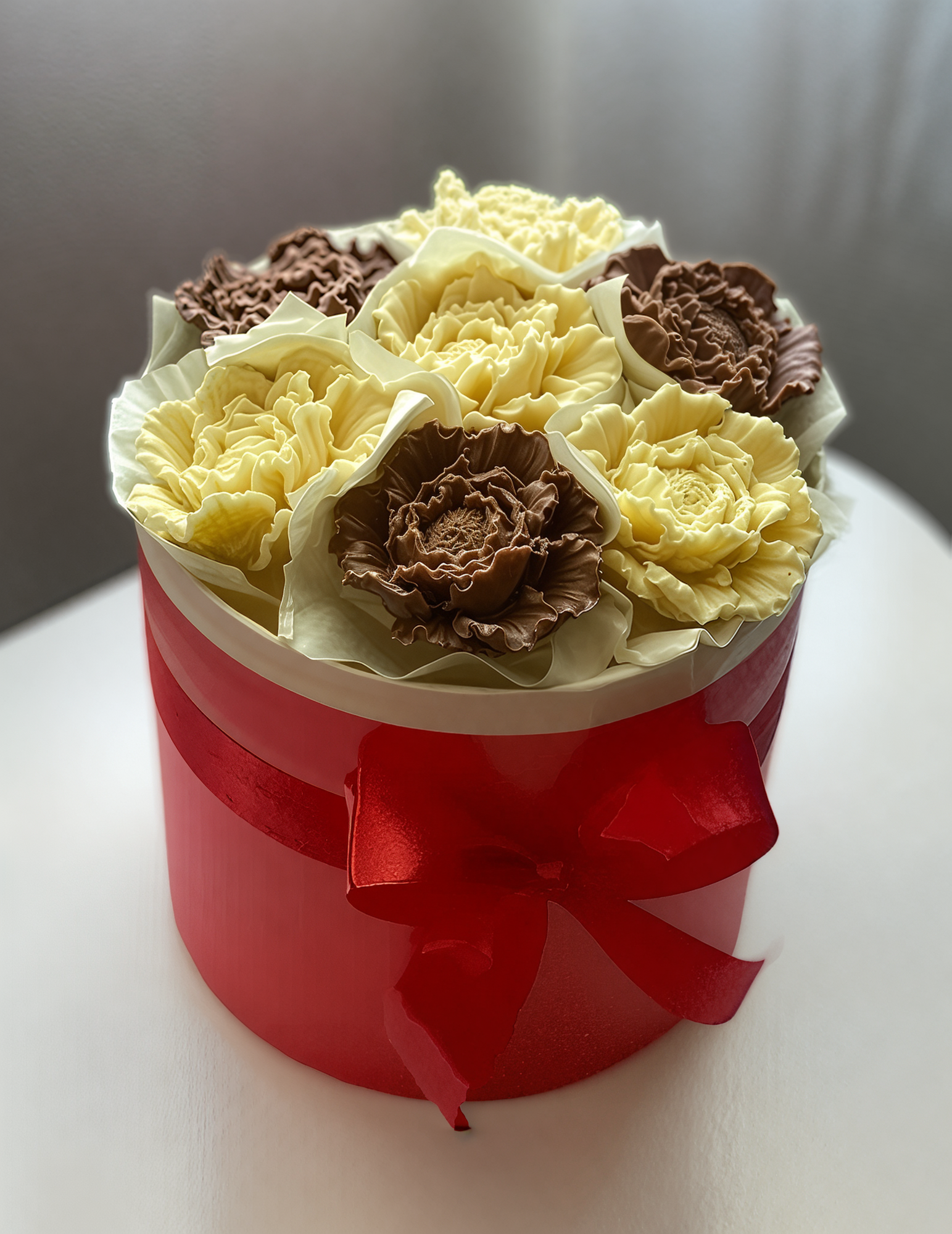 Сладкий букет из 7 шоколадных пионов в шляпной коробке ShokoTrendy SND47