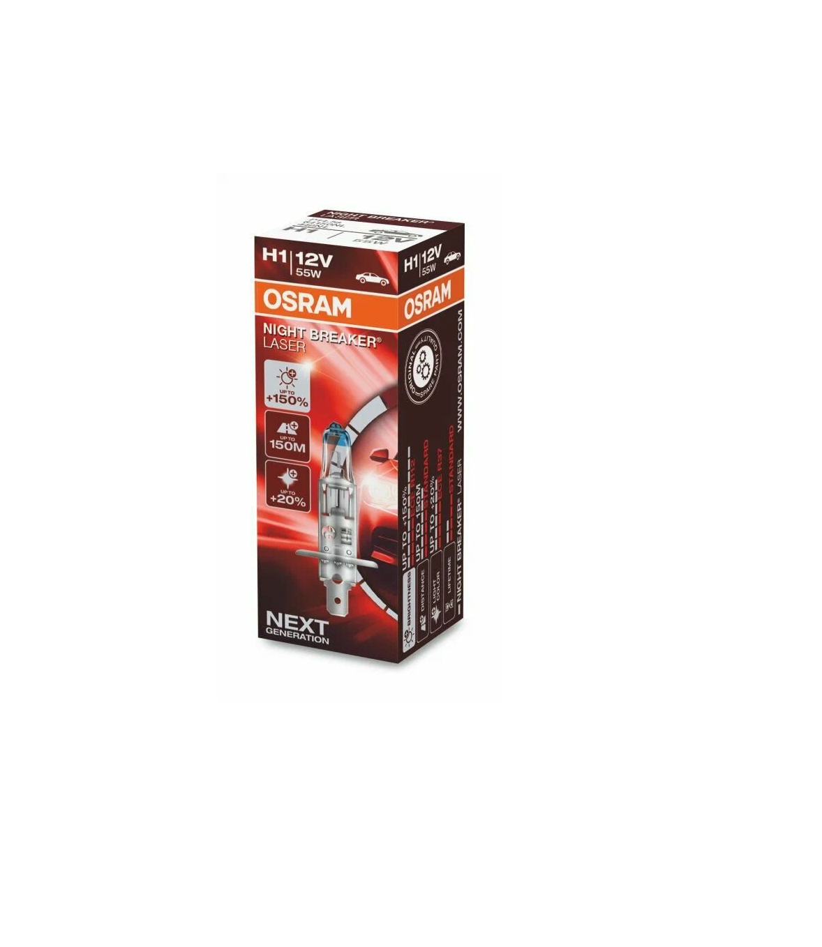 Лампа галогенная OSRAM NIGHT BREAKER LASER O-64150NL H1, 55 Вт, P14.5s+150%, 3500K, 12V