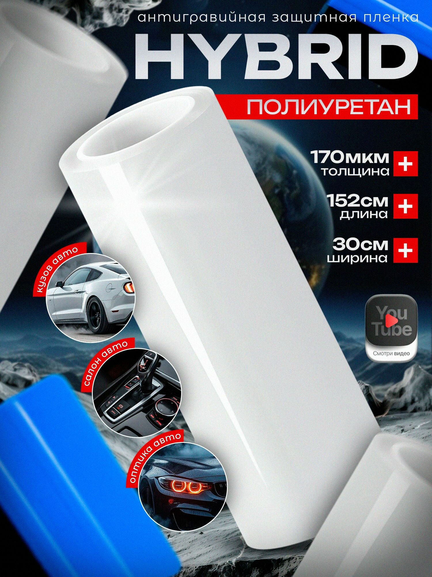 Защитная гибридная полиуретановая пленка для фар и кузова автомобиля