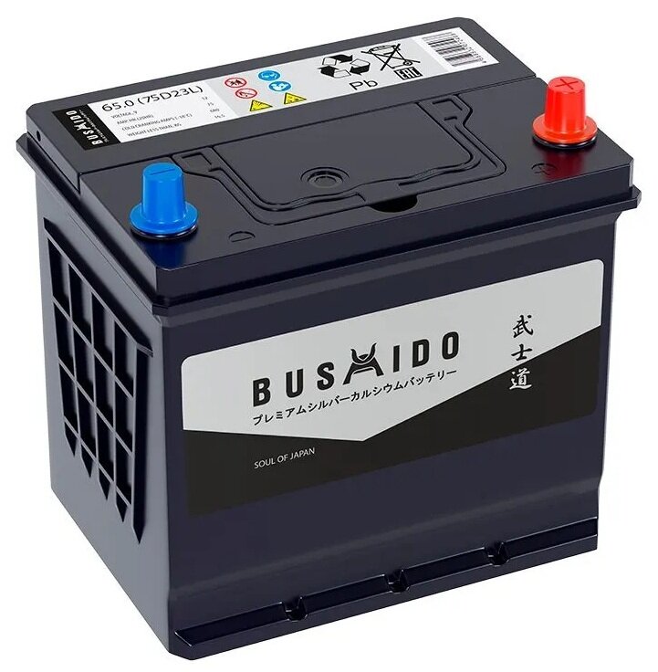 Аккумулятор автомобильный Bushido SJ 75D23L 65 А/ч 600 А обр. пол. Азия авто (232x173x225) с бортиком / Oursun