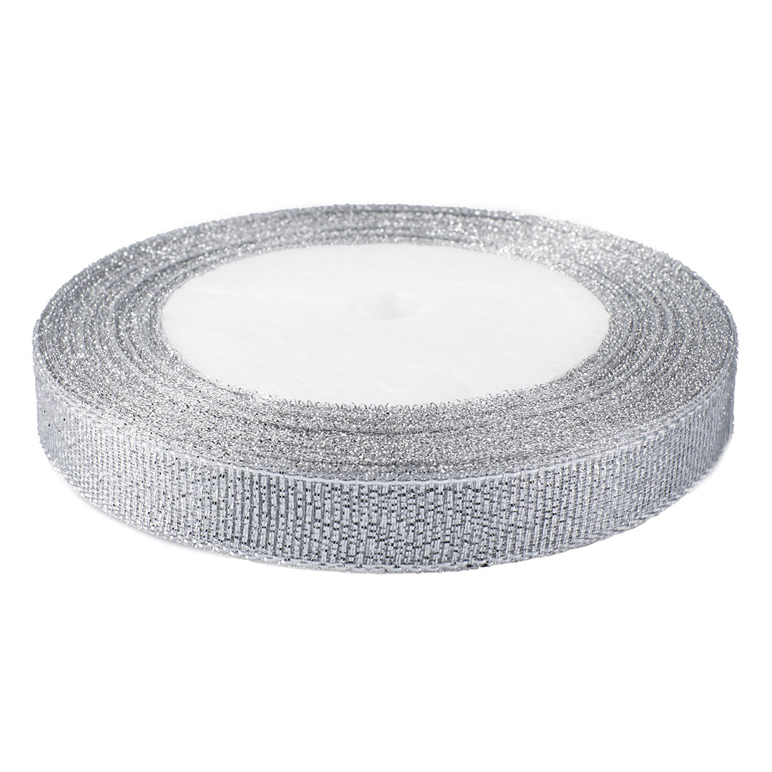 Декоративная лента Дон Баллон парча, 1,2 см, 22,85 м, Мерцающий блеск, серебристая, Металлик