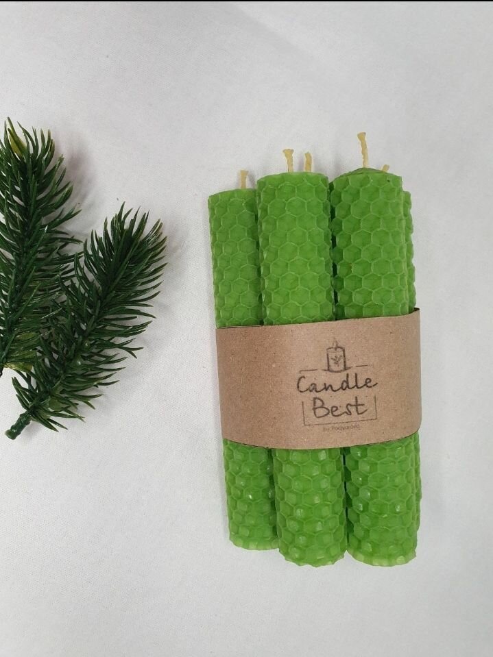 Свечи натуральные ароматные из вощины медовые зеленые 5шт