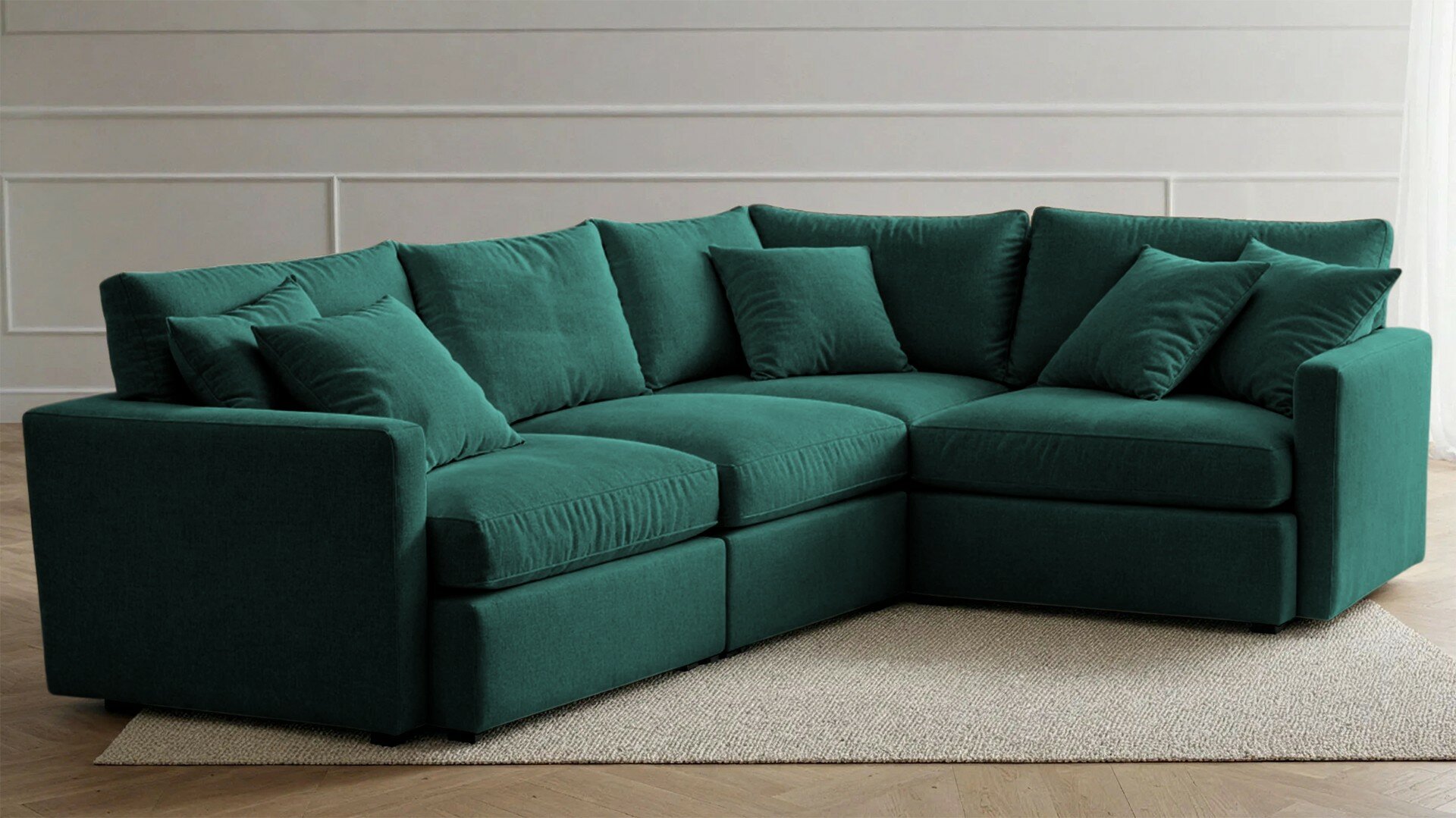 Угловой диван Стелф ЭКО Velutto 20 NEW 231x185x90 см, темно-зеленый Велютто, еврокнижка GOODFORM