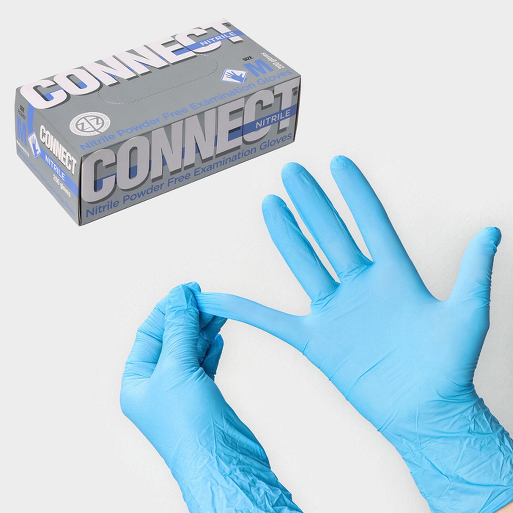 Перчатки нитриловые Connect «Nitrile», нестерильные, размер М, 200 шт/уп (100 пар), голубой