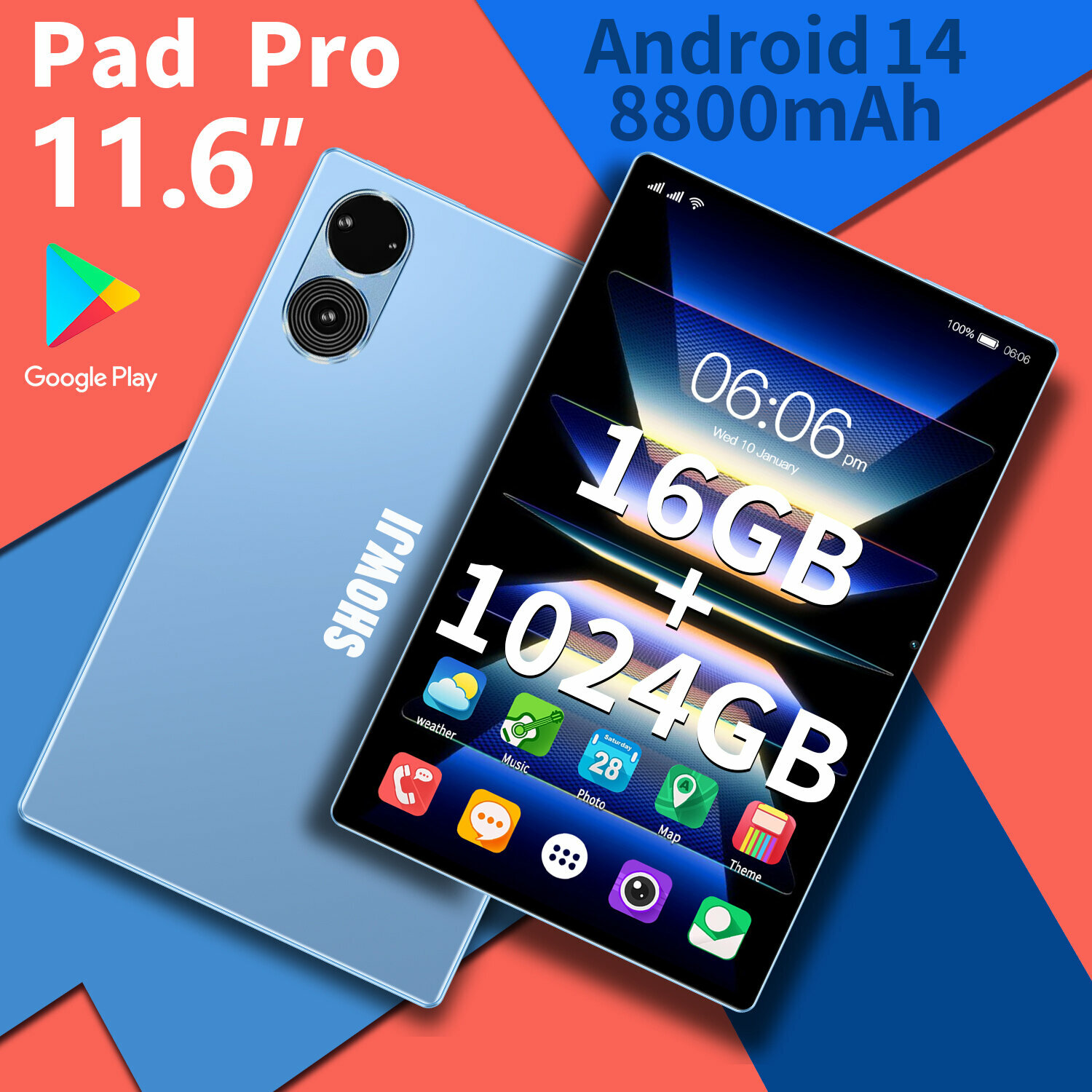 Игровой планшет SHOWJI Pad Pro, 11.6", 16GB, 1TB, Android 14, синий