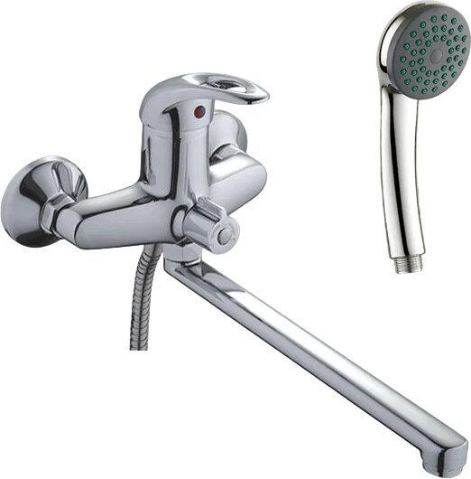 Смеситель с длинным изливом для ванны Ledeme L2202-B с душевым гарнитуром, поворотный, металлический, хром, глянцевый, смеситель для ванны с душем, рычажный