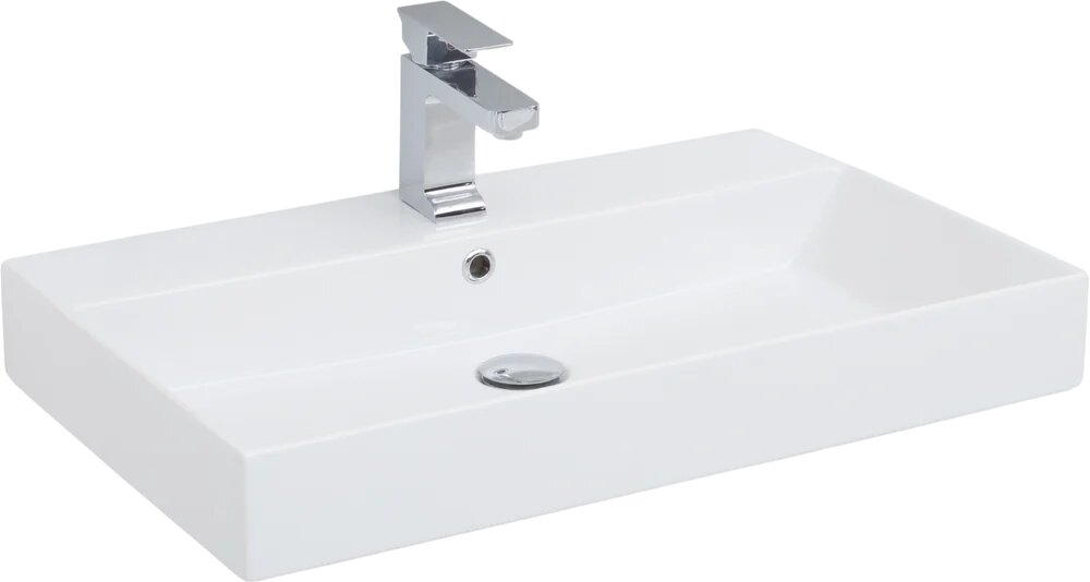 Мебельная раковина Aquanet Sanovit Slim Synergy 70 фаянсовая, раковина для ванной, со сливом-переливом, белая, прямоугольная