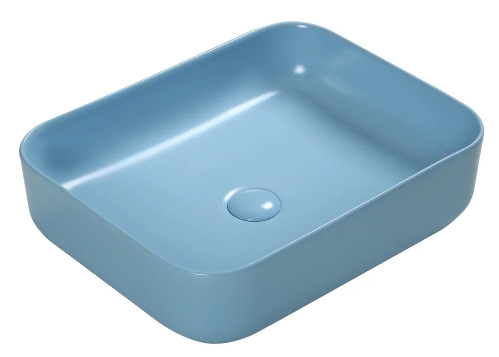Накладная раковина SantiLine SL-1051BL 50 фаянсовая, без отверстия под смеситель, раковина для ванной, 50 см, прямоугольная, голубая