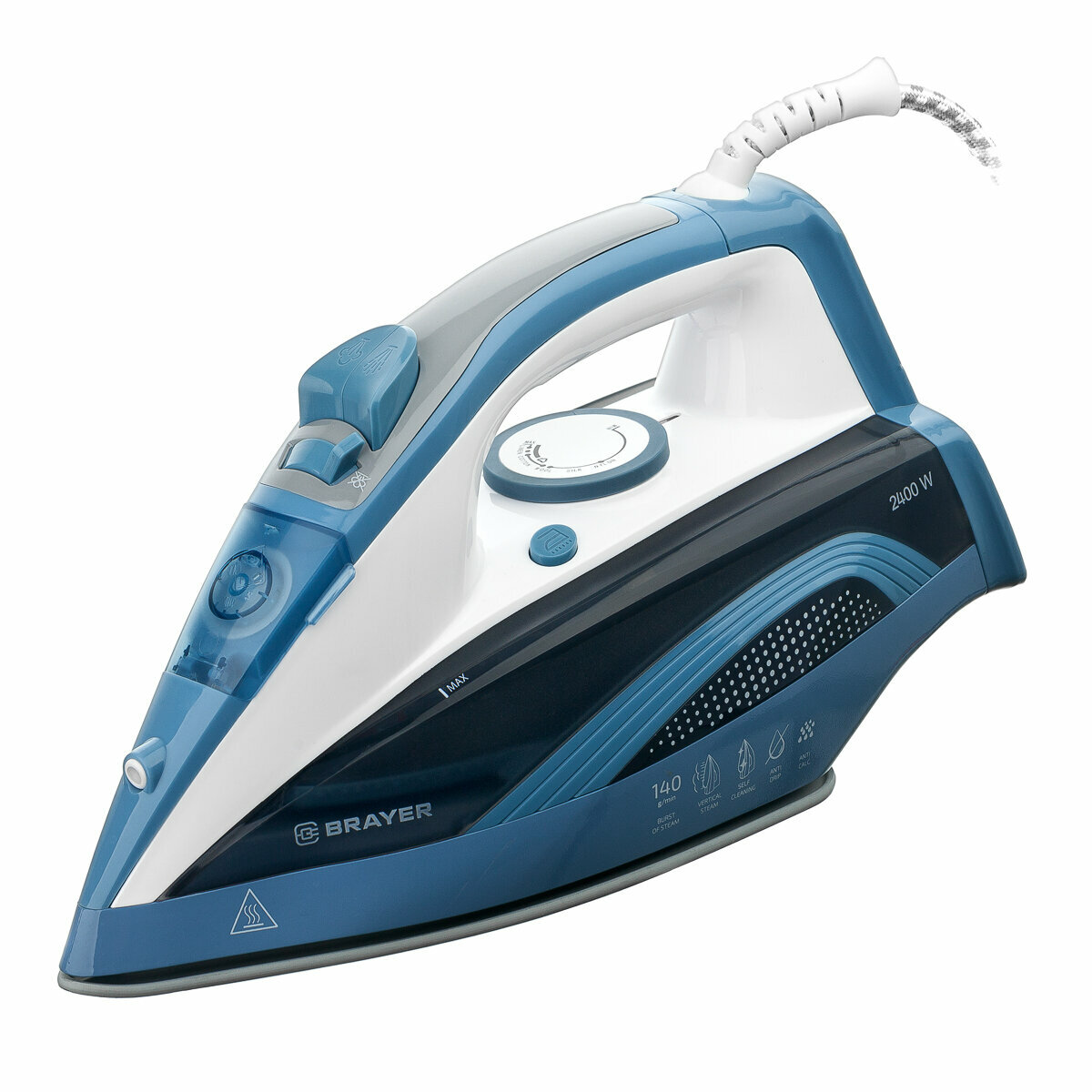 Утюг Brayer BR4002, керамическая подошва, шаровое крепление, голубой/белый