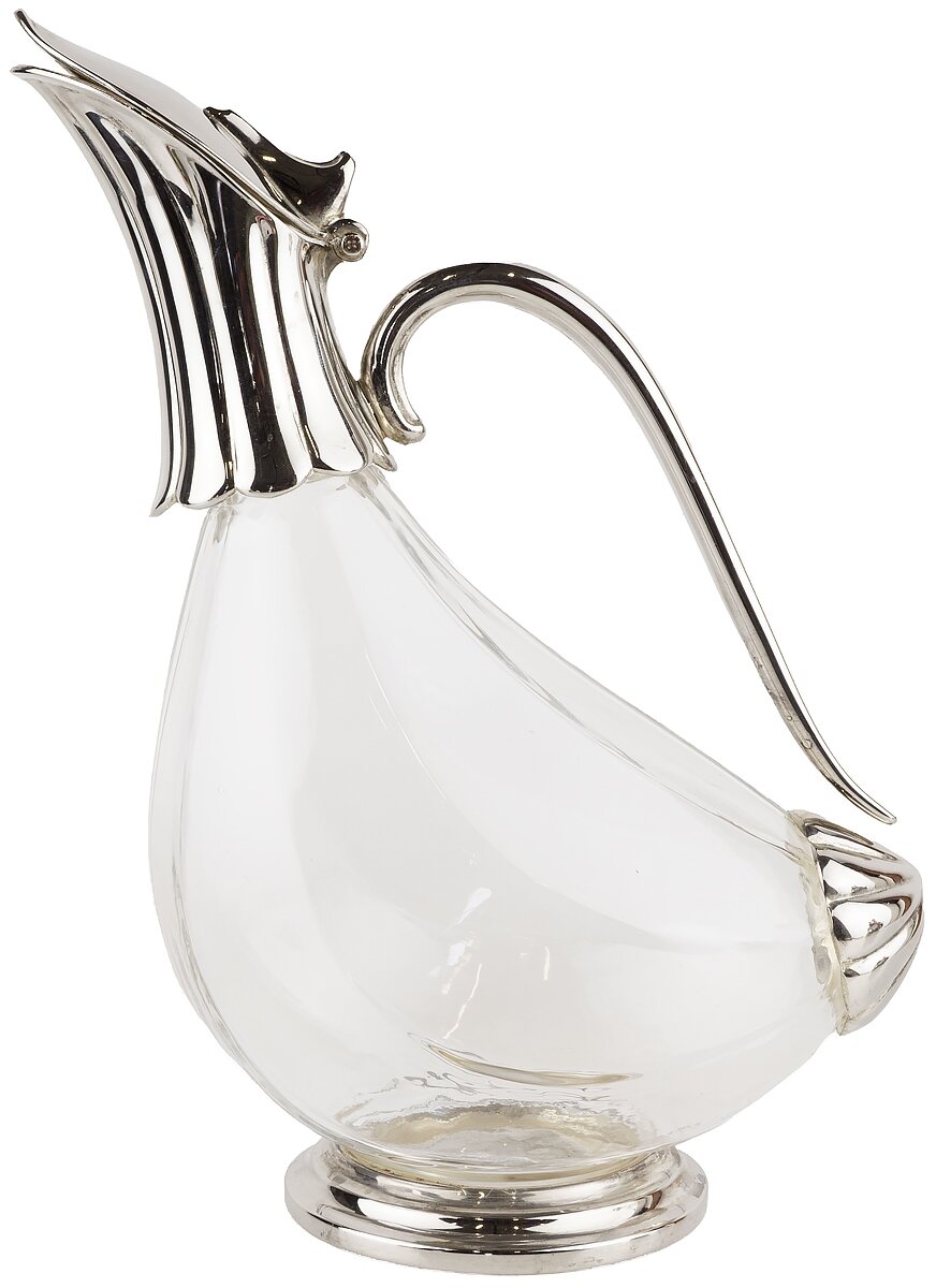 Кувшин для вина или воды "Утка", 1 литр. Стекло, металл, серебрение. Западная Европа, 1970-е гг.