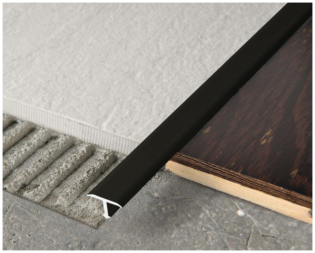 Т образный порог для пола алюминиевый ПТ 10 х8 мм черный матовый 2,7 м.