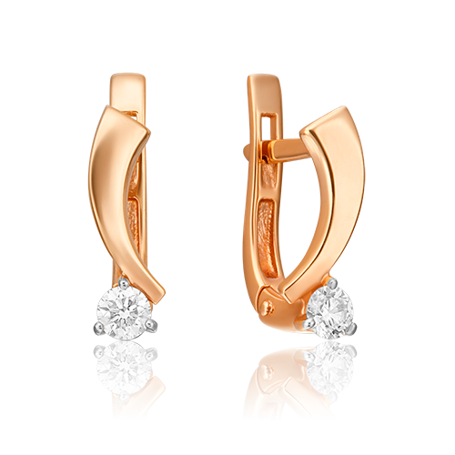 Серьги, красное золото, 585 проба, бриллиант