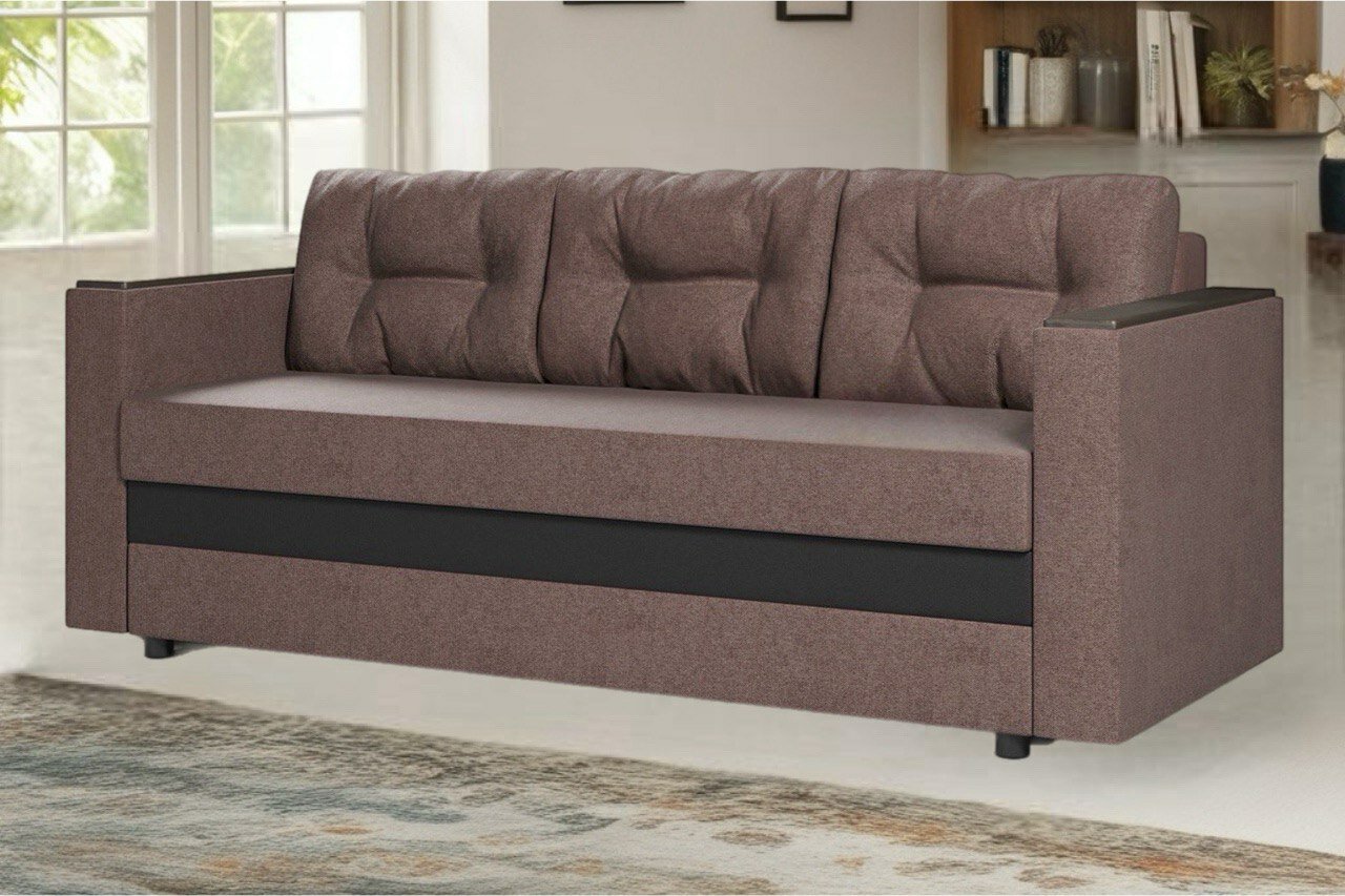 Диван-кровать "Атлант" коричневая рогожка, черная лента ( decor)