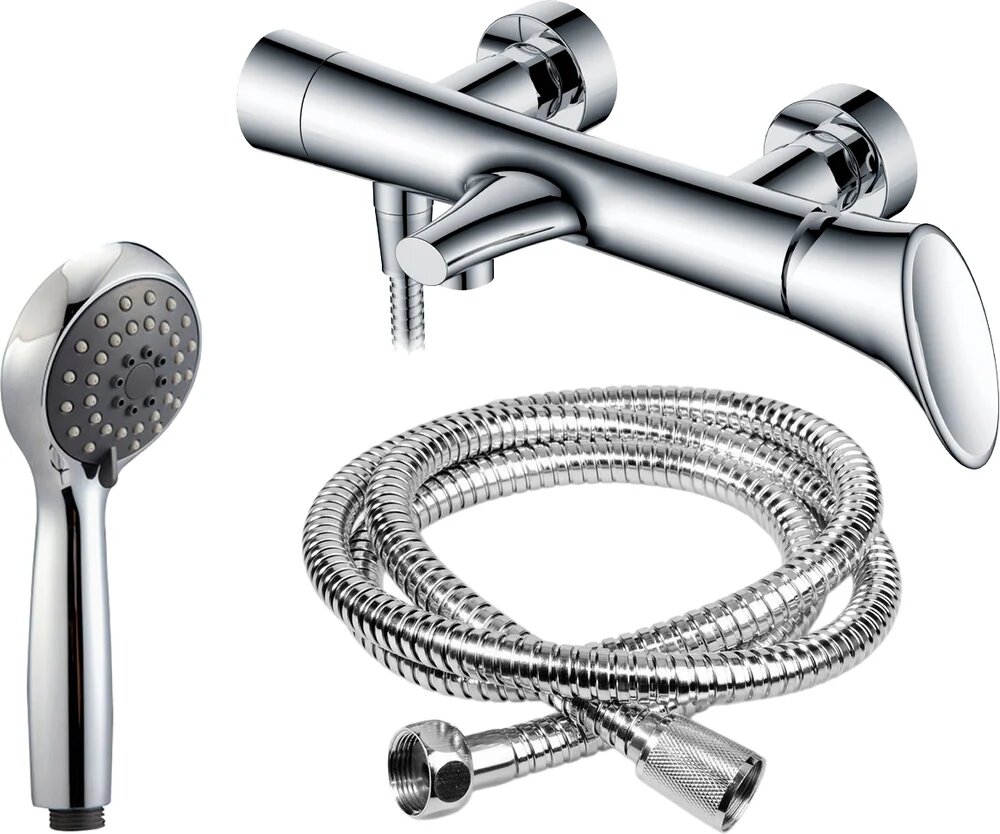 Смеситель для ванны с душем Kaiser Calla 71022 с душевым гарнитуром, настенный, однорычажный, хром, глянцевый, латунный, с керамическим картриджем