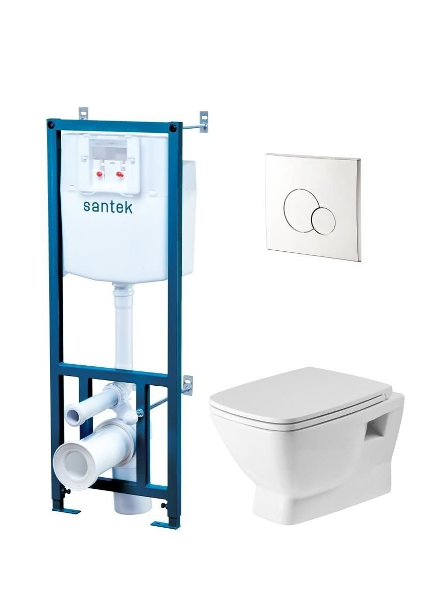 Унитаз подвесной Santek Нео 1WH501572 безободковый, с инсталляцией, с крышкой микролифт, белый/кнопка хром глянцевый