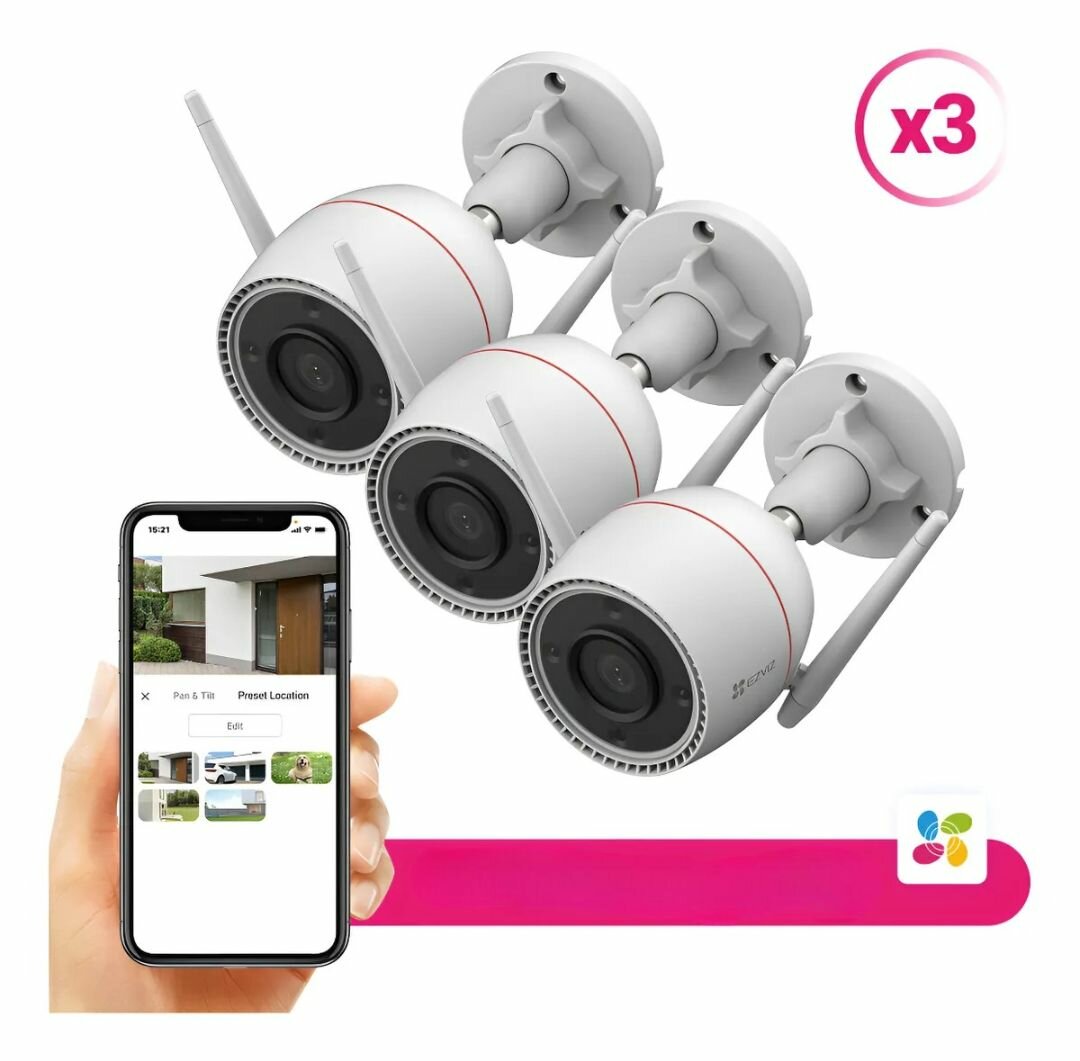 IP видеокамера Ezviz CS-H3C Color 4мп Уличная Wi-Fi камера встроенный микрофон и слот под microsd карту c ИК подсветкой 30 м Комплект 3 штуки