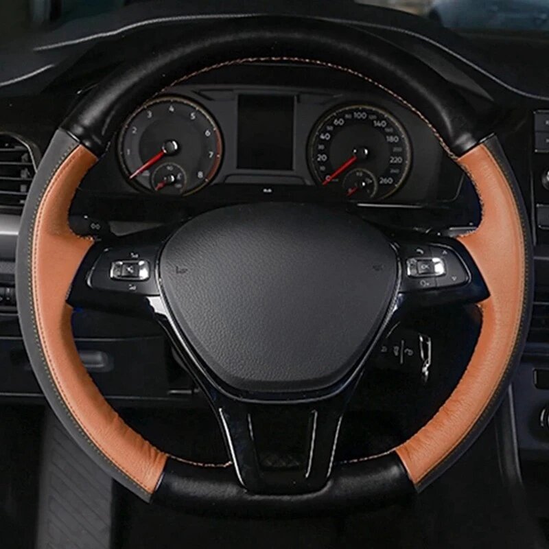 Чехол рулевого колеса автомобиля черная натуральная кожа замша сделай сам ручная работа для Volkswagen VN Golf 7 Mk7 Новинка Polo Jetta Passat B8 Style 2