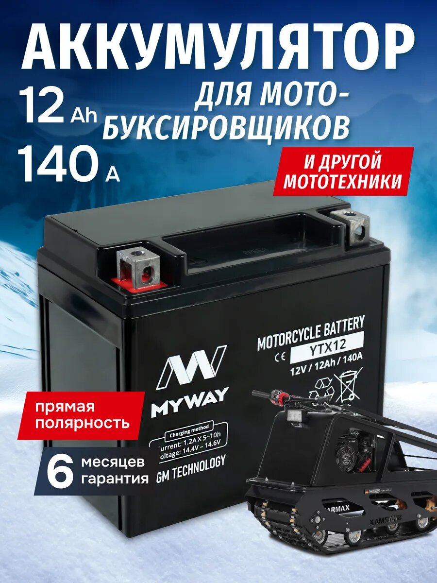 Аккумулятор для мотобуксировщика Норка 12в 12ач AGM