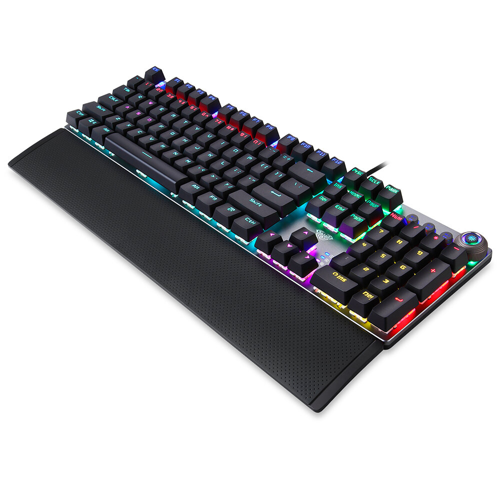 Проводная игровая механическая клавиатура AULA F2088 /F2058 с 104 клавишами, металлическая панель со смешанным световым эффектом, эргономичный дизайн с подставкой для запястья (синие переключатели)