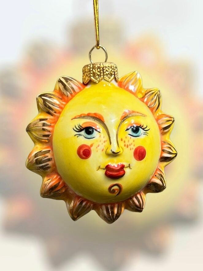 Елочная игрушка Солнце, фарфор, ручная роспись, Лефортовский фарфор
