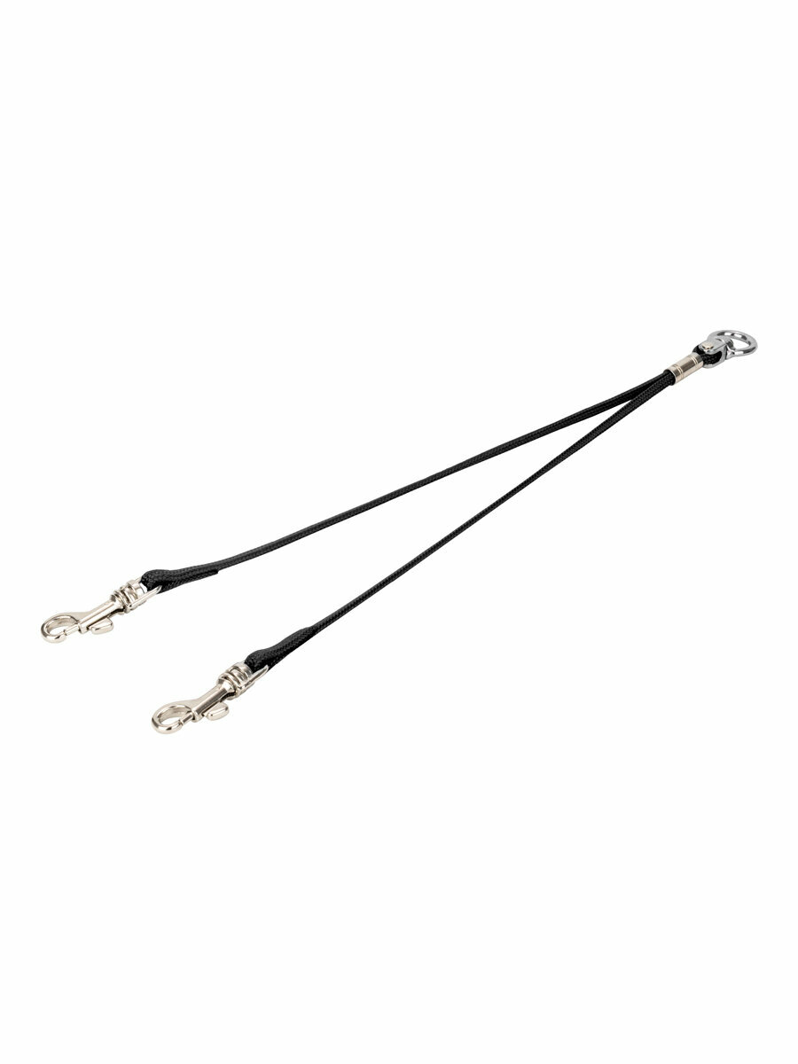 Сворка поводок для двух собак регулируемая с вертлюгом, длина 28 см, лента-чулок ширина 5 мм, чёрная, ZooOne, 79-0028