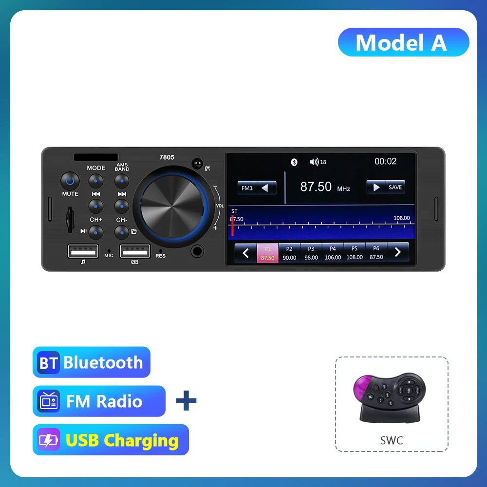 Автомобильный мультимедийный плеер Podofo, MP5-плеер 4,1 дюйма, bluetooth, FM, TF, USB, поддержка камеры заднего вида, Model A