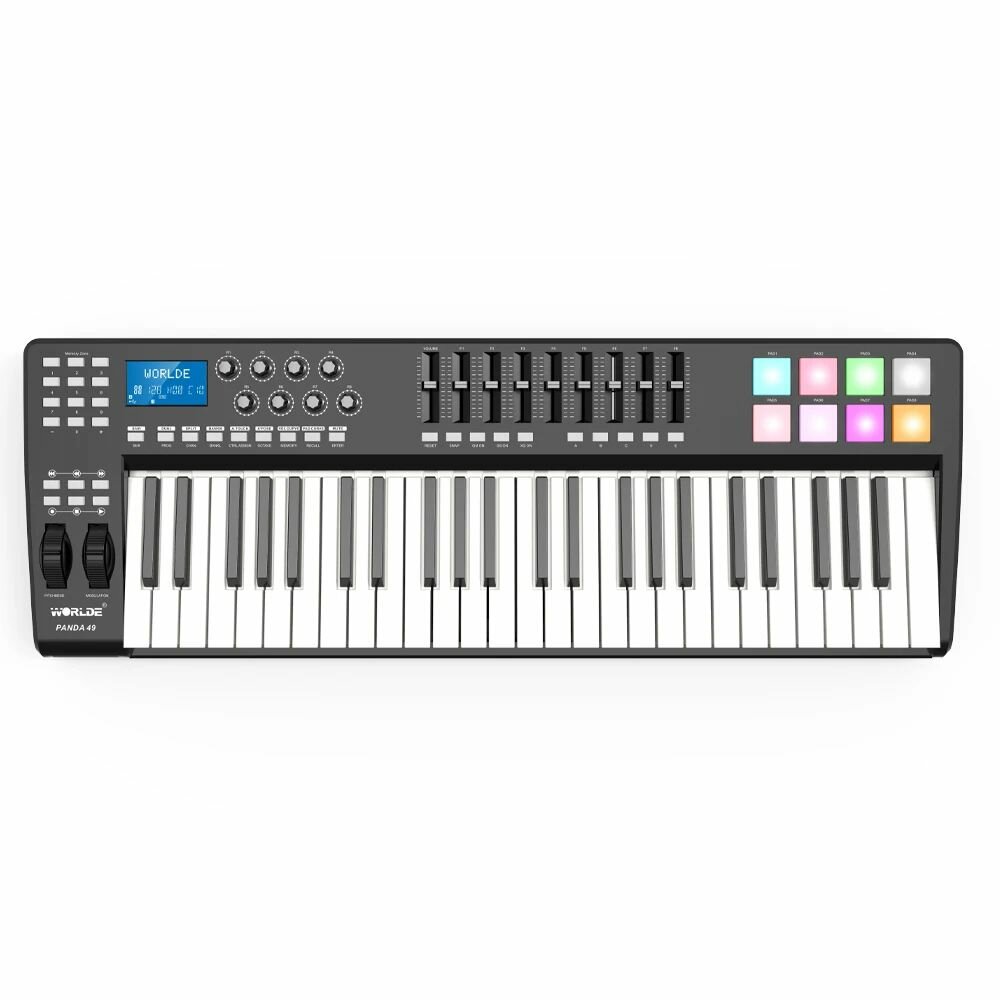 Worlde Panda49 Pro Studio Midi-клавиатура 49 Клавиш: Rgb-пэды, Usb-c, Daw-интеграция Для Домашней Студии, Живых Выступлений И Продакшена