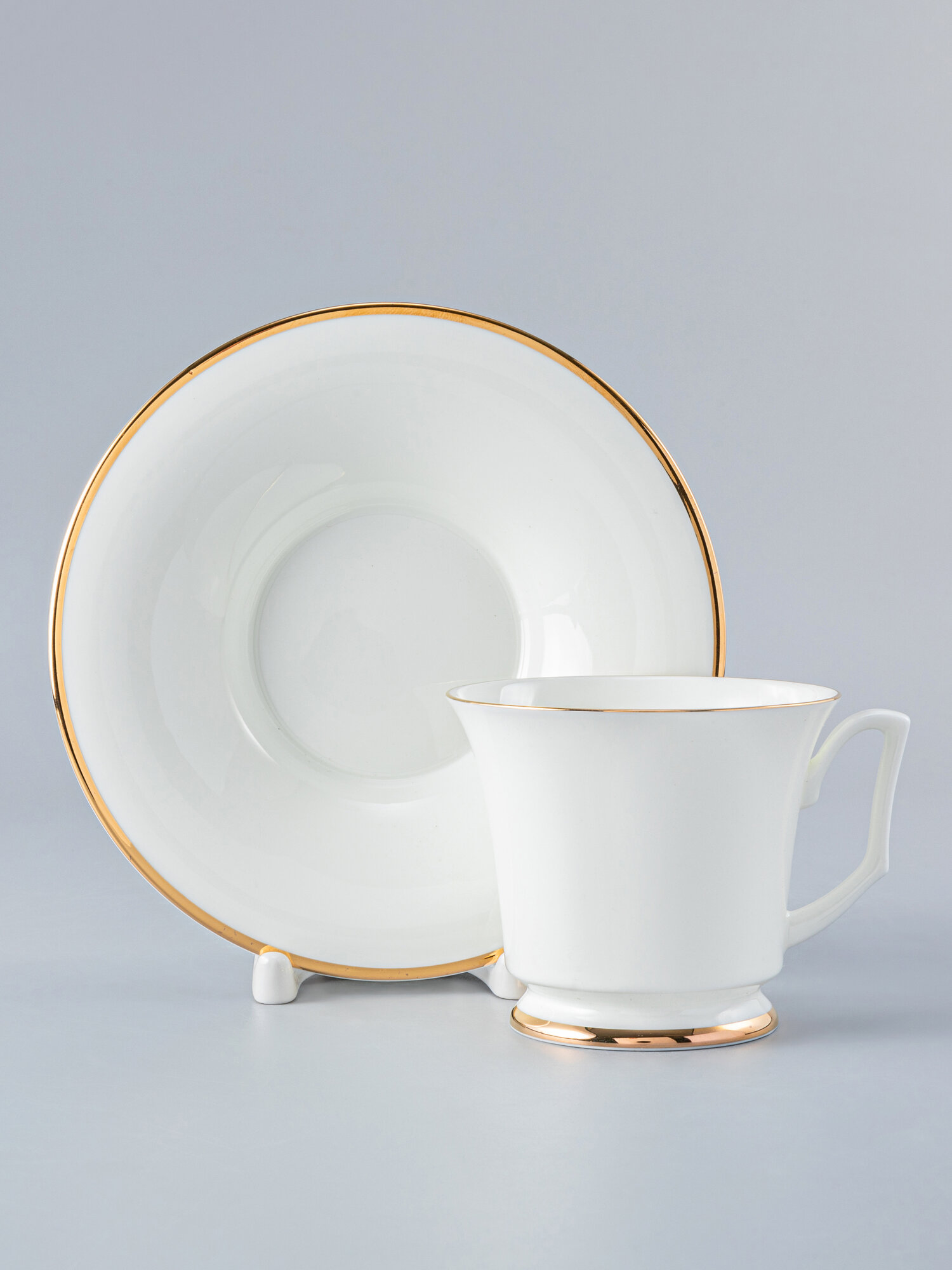 Чайная пара "Золотая лента " форма Юлия, 210 мл. костяной фарфор, Императорский фарфоровый завод