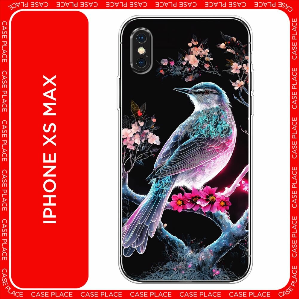 Чехол на Apple iPhone XS Max / Айфон XS Max с принтом "Птица на цветущем дереве"