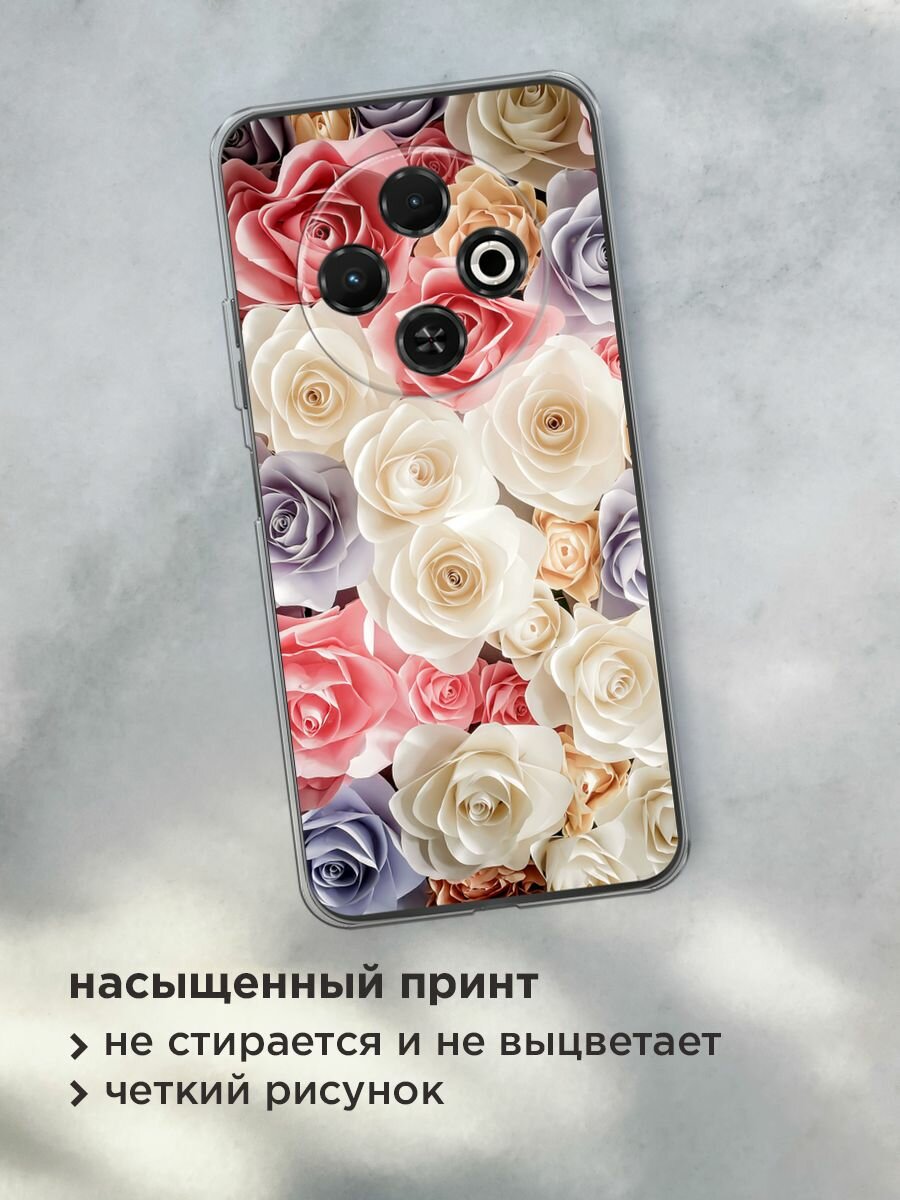Чехол на Tecno Spark 30C / Текно Спарк 30C с принтом "Пастельные розы" — фото 1