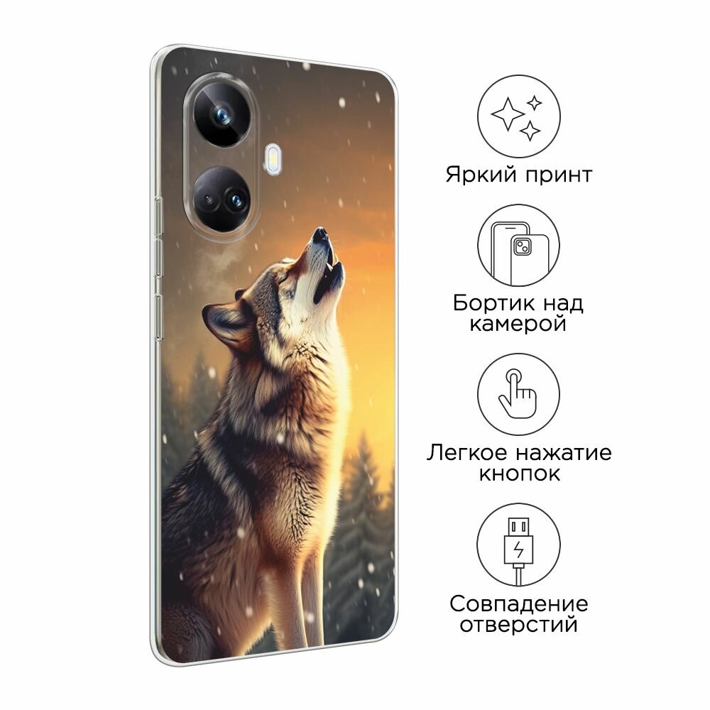 Чехол на Realme 10 Pro+ / Реалми 10 Про+ с принтом "Воющий волк" — фото 1
