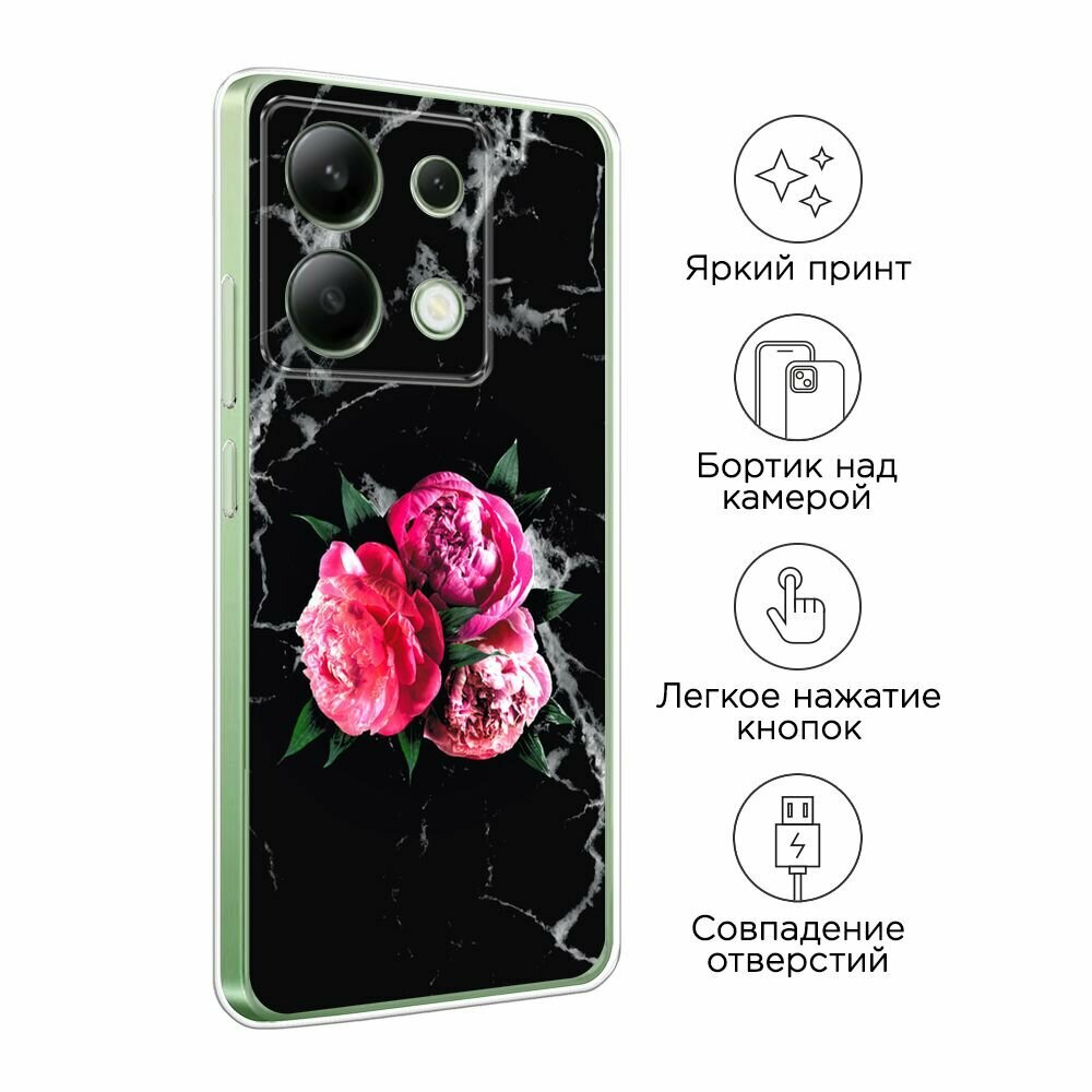 Чехол на Xiaomi Redmi Note 13 4G (Global) / Сяоми Редми Нот 13 4G с принтом "Букет на черном мраморе" — фото 1