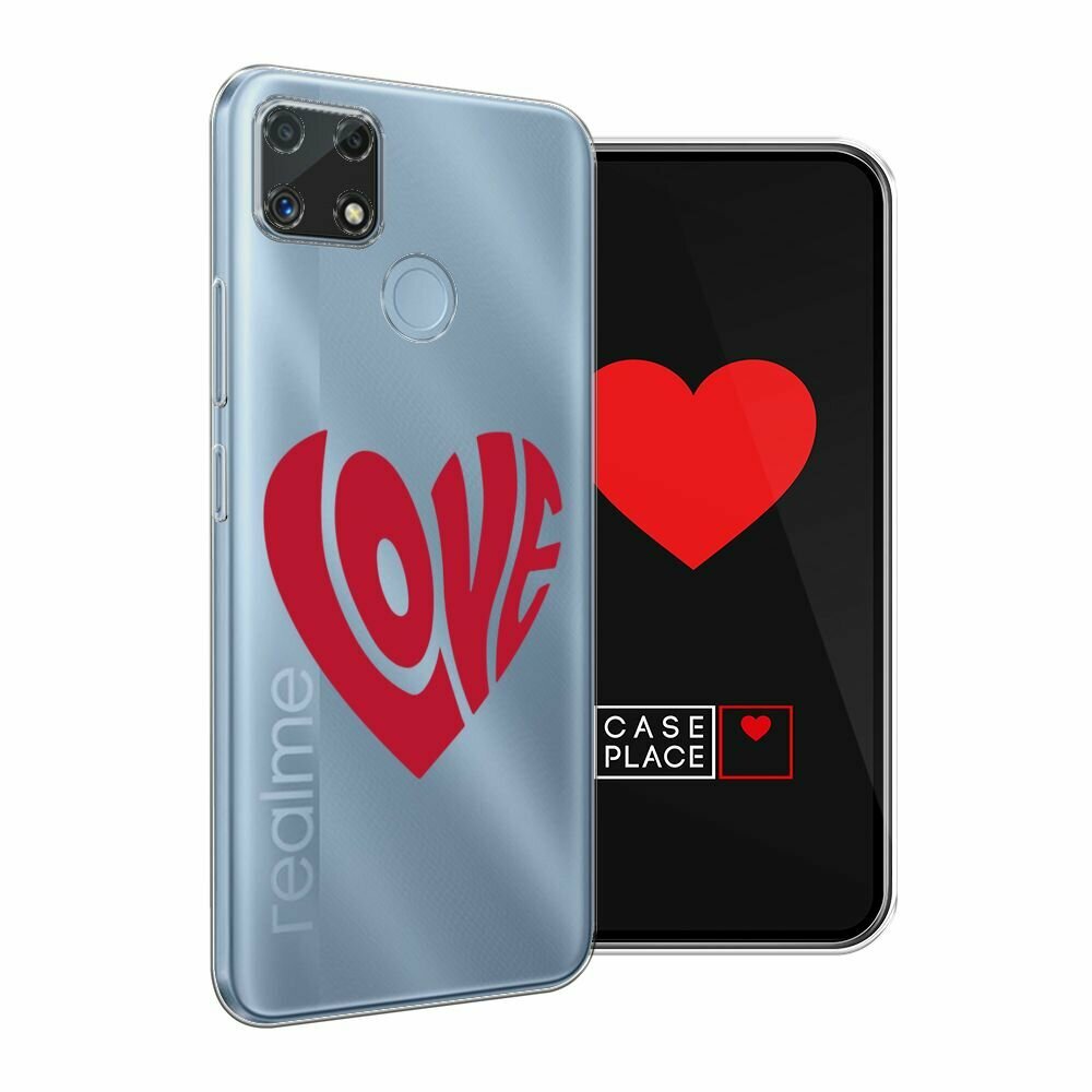 Чехол на Realme C25/C25s / Реалми С25/C25s с принтом "Love heart 2 - 14 февраля", прозрачный — фото 1