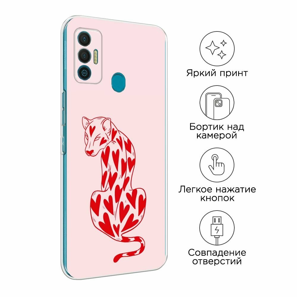 Чехол на Tecno Spark 7 / Техно Спарк 7 с принтом "Heart panther 1 - 14 февраля" — фото 1