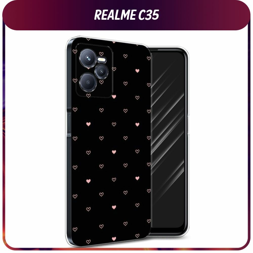 Чехол на Realme C35 / Реалми C35 с принтом "Черный фон и сердечки"