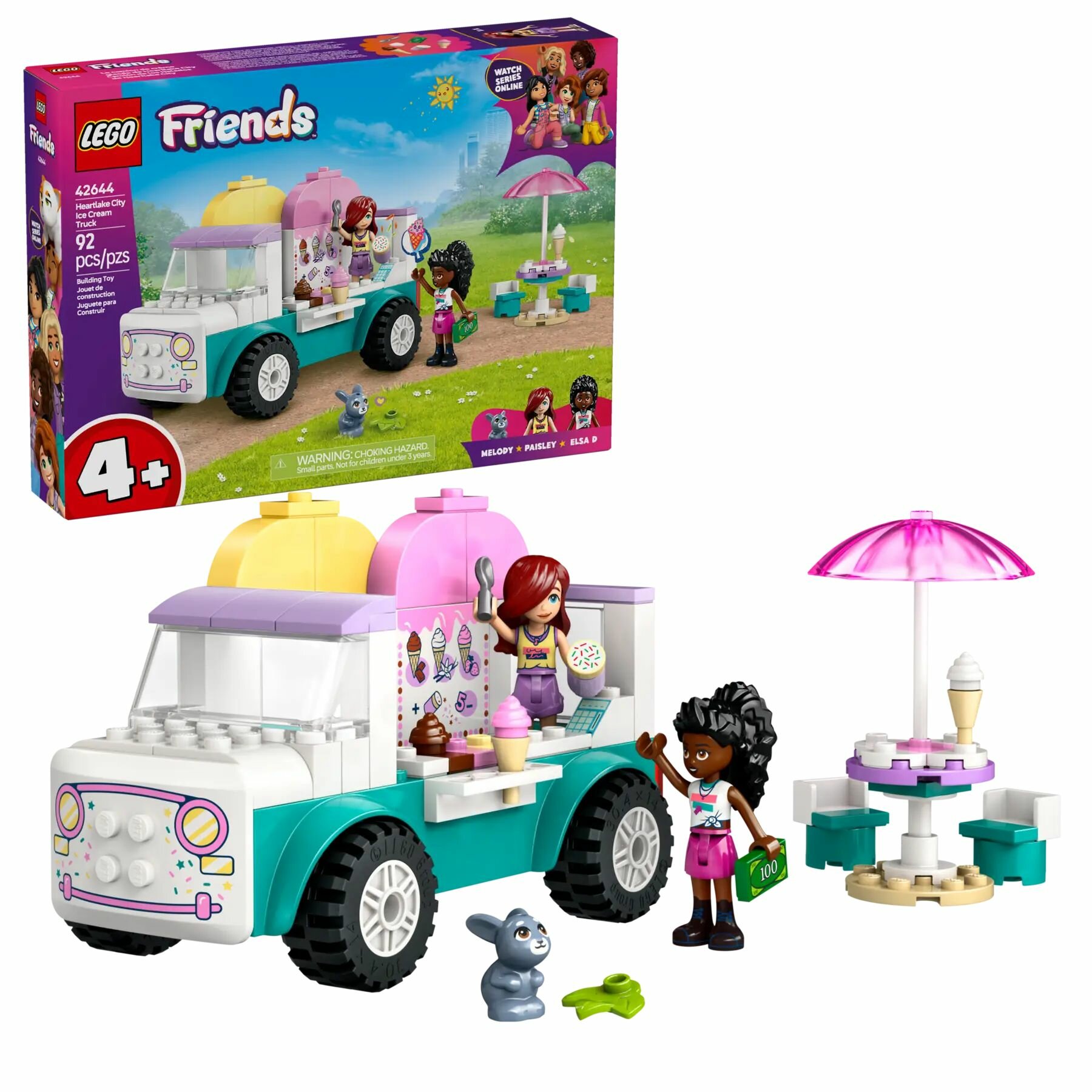 Конструктор LEGO (Лего) Friends 42644 Грузовик с мороженым в Хартлейк-сити, 92 дет.