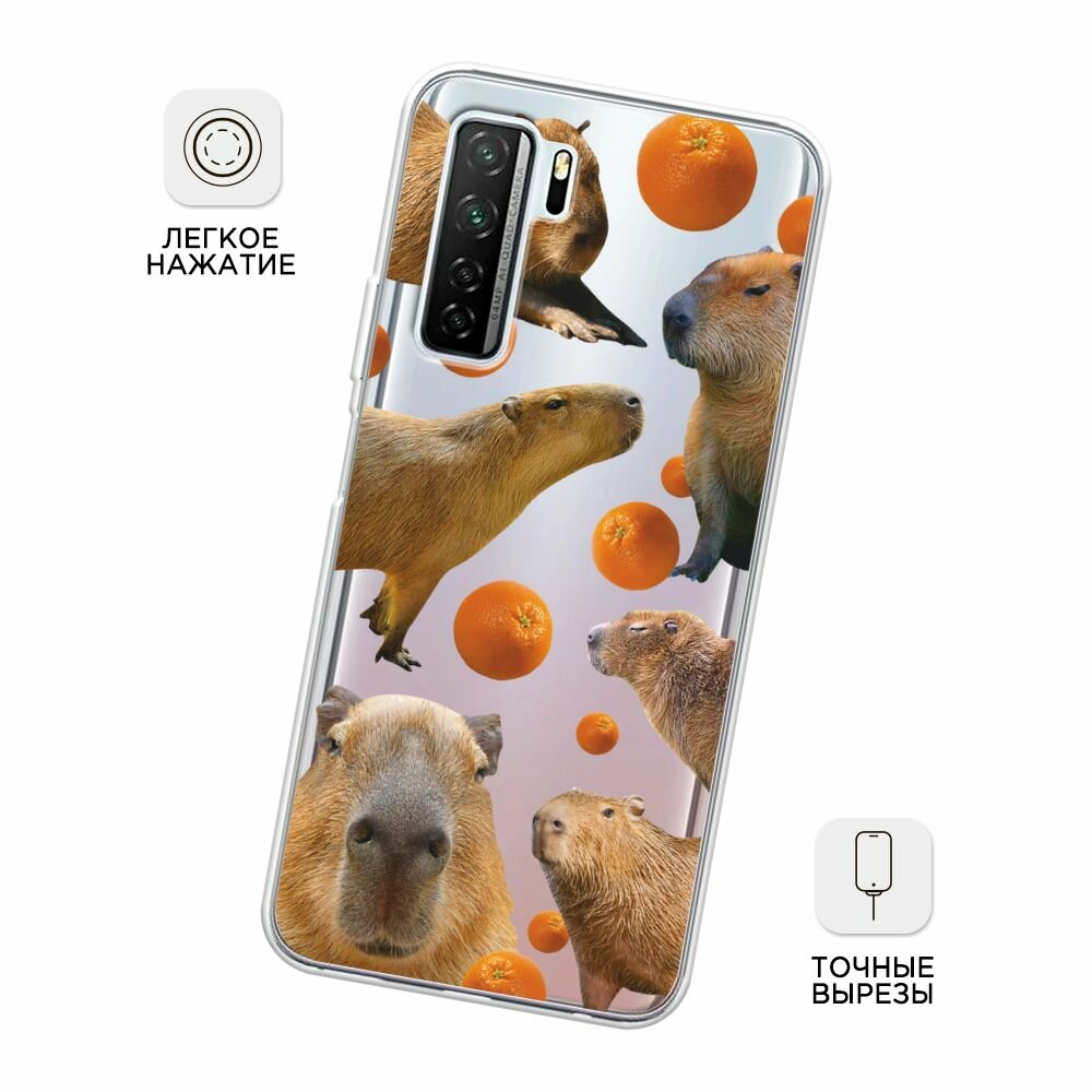 Чехол на Honor 30S Global/Huawei P40 Lite 5G/Nova 7 SE / Хонор 30S с принтом "Капибара и апельсины", прозрачный — фото 1