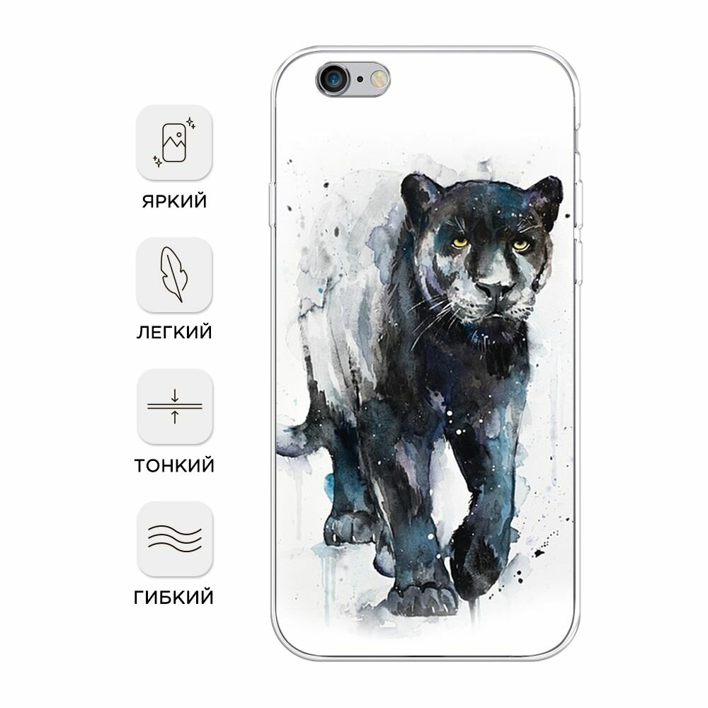Силиконовый чехол на Apple iPhone 6 / Айфон 6 с принтом "Пантера арт 3" — фото 1