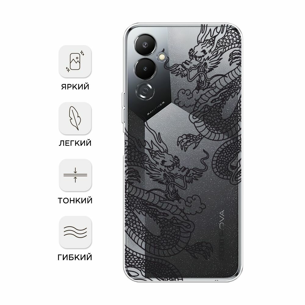Чехол на Tecno Pova 4 / Текно Пова 4 с принтом "Два китайских дракона", прозрачный — фото 1